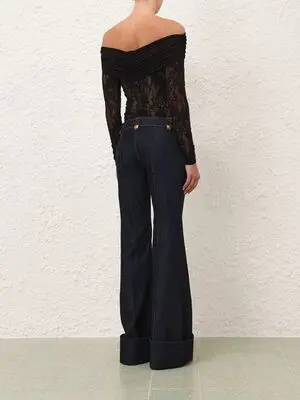 Zimmermann Rebellion Draped Lace Bodysuit - Black