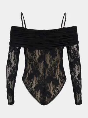 Zimmermann Rebellion Draped Lace Bodysuit - Black