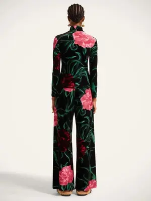 La DoubleJ Peony Velvet Stretch Palazzo Pants - Black