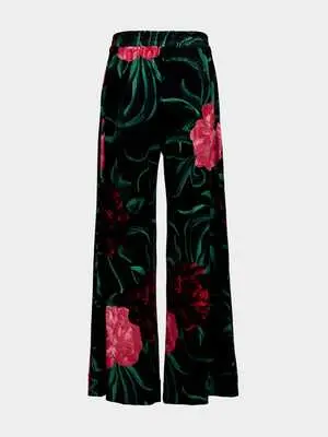 La DoubleJ Peony Velvet Stretch Palazzo Pants - Black