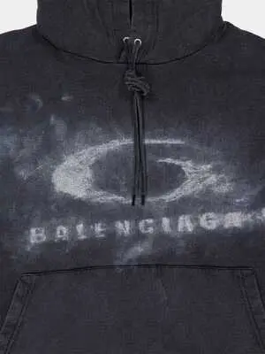 Balenciaga Washed Crayon Loopback Hooded Sweatshirt - Black