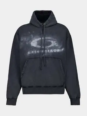 Balenciaga Washed Crayon Loopback Hooded Sweatshirt - Black