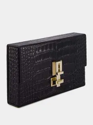 TOM FORD Crocodile Embossed Calf Leather Clutch - Black
