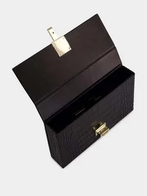 TOM FORD Crocodile Embossed Calf Leather Clutch - Black