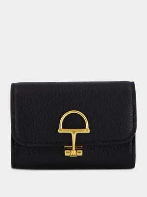 Gucci Calfskin Horsebit Card Case With Gold Hardware - Black