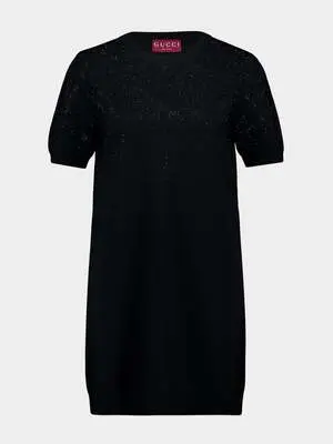 Gucci Wool Dress With Gg Crystals - Black