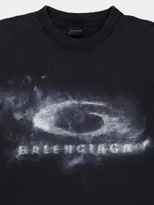 Balenciaga Washed Medium-fit Graphic Cotton T-shirt - Black