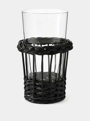 HOUSE OF CAPRICORN Handmade Vitória Wicker And Tall Glass Tumbler - Black