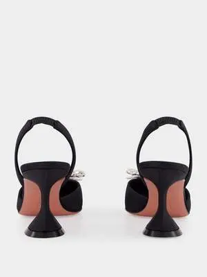 Amina Muaddi Rosie Satin Slingback Heels - Black