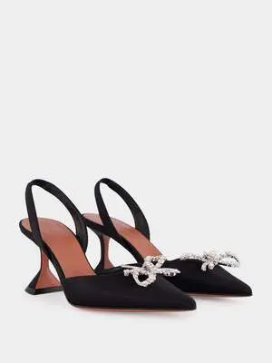 Amina Muaddi Rosie Satin Slingback Heels - Black