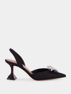 Amina Muaddi Rosie Satin Slingback Heels - Black