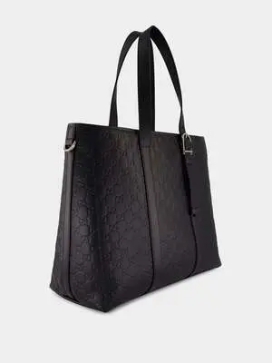 Gucci Leather Gg Tote Bag - Black