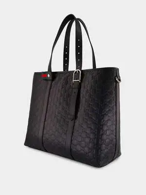 Gucci Leather Gg Tote Bag - Black