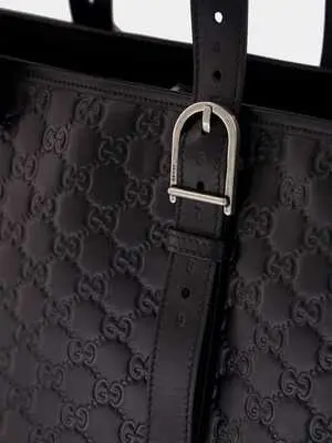 Gucci Leather Gg Tote Bag - Black