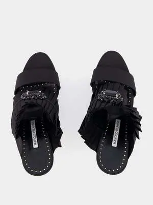 Manolo Blahnik Silk Danteuil Pleated High-heel Mules - Black