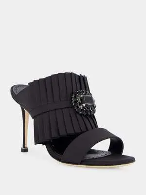 Manolo Blahnik Silk Danteuil Pleated High-heel Mules - Black