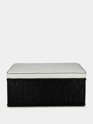 HOUSE OF CAPRICORN Furnas Wicker And Linen Ottoman - Black