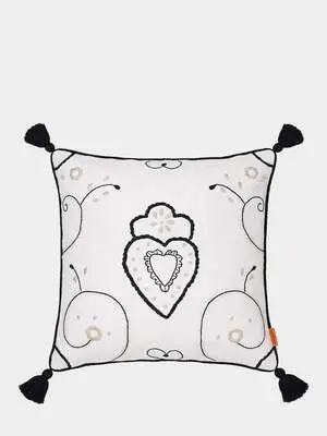 HOUSE OF CAPRICORN Hand-embroidered Viana Ivory Linen With Embroidery Cushion - Black