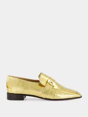 FERRAGAMO Laminated Loafers With Buckle Detail - Gold