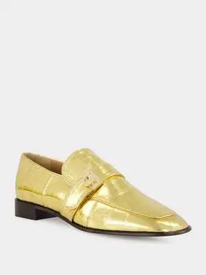 FERRAGAMO Laminated Loafers With Buckle Detail - Gold