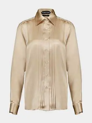 TOM FORD Charmeuse Silk Plissé Shirt - Beige
