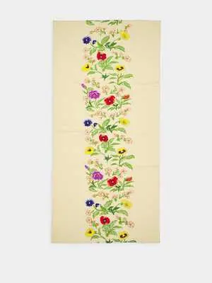 LES-OTTOMANS Embroidered Floral Cotton Tablecloth - Beige