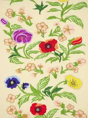 LES-OTTOMANS Embroidered Floral Cotton Tablecloth - Beige
