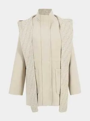 Fendi Hooded Wool Parka With Ff Detail - Cream