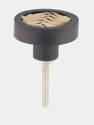 Madam Stoltz Wooden Doorknob With Rattan Inlay - Beige