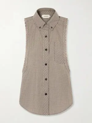Versace Sleeveless Frayed Checked Shirt