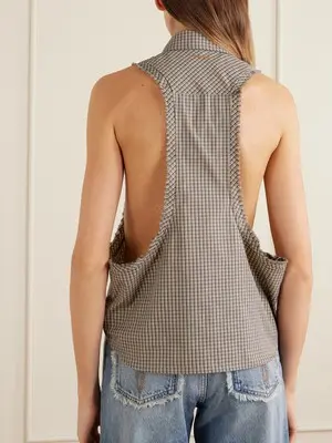 Versace Sleeveless Frayed Checked Shirt