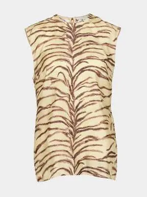 Stella McCartney Tiger Print Silk Sleeveless Top - Beige