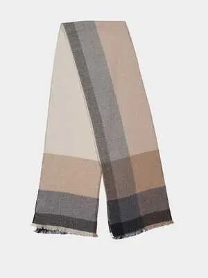 Brunello Cucinelli Wool And Cashmere Striped Scarf - Beige