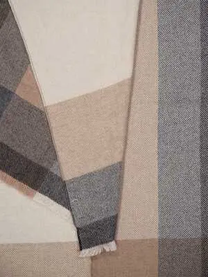 Brunello Cucinelli Wool And Cashmere Striped Scarf - Beige