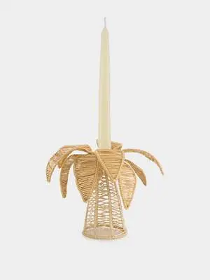 Coro Cora Dark Palm Tree Iraca Small Candle Holder - Beige