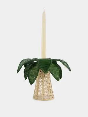 Coro Cora Dark Green Palm Tree Iraca Small Candle Holder - Beige