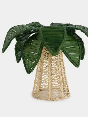 Coro Cora Dark Green Palm Tree Iraca Small Candle Holder - Beige