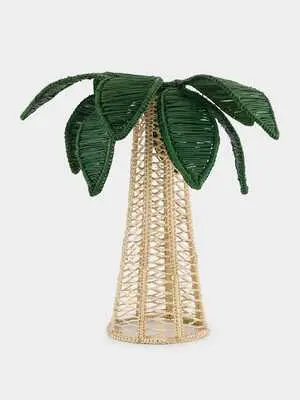 Coro Cora Dark Green Palm Tree Iraca Medium Candle Holder - Beige