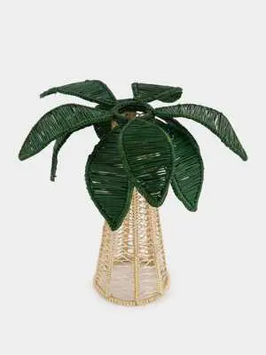 Coro Cora Dark Green Palm Tree Iraca Medium Candle Holder - Beige