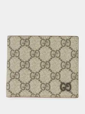 Gucci Gg Supreme Bi-fold Wallet With Brown Leather Interior - Beige
