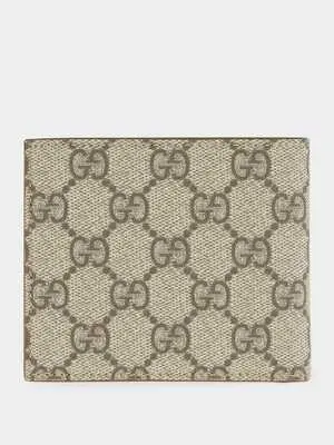 Gucci Gg Supreme Bi-fold Wallet With Brown Leather Interior - Beige