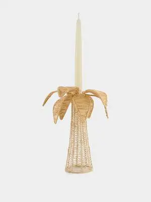 Coro Cora Dark Palm Tree Iraca Medium Candle Holder - Beige