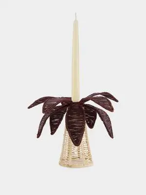 Coro Cora Burgundy Palm Tree Iraca Small Candle Holder - Beige