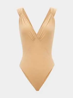 Saint Laurent Silk Muslin Cross-back Bodysuit - Beige
