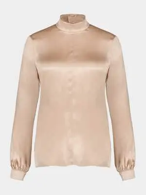 TOM FORD Charmeuse Mock Neck Blouse - Beige