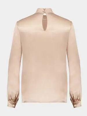 TOM FORD Charmeuse Mock Neck Blouse - Beige