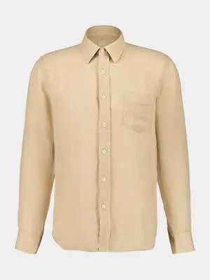 120% Lino Almond Long-sleeve Regular Fit Linen Shirt - Beige