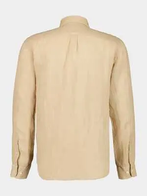 120% Lino Almond Long-sleeve Regular Fit Linen Shirt - Beige