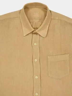 120% Lino Almond Long-sleeve Regular Fit Linen Shirt - Beige