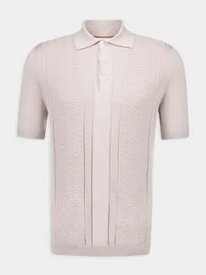Brunello Cucinelli Cotton Knit Polo With Jacquard Stripes - Beige